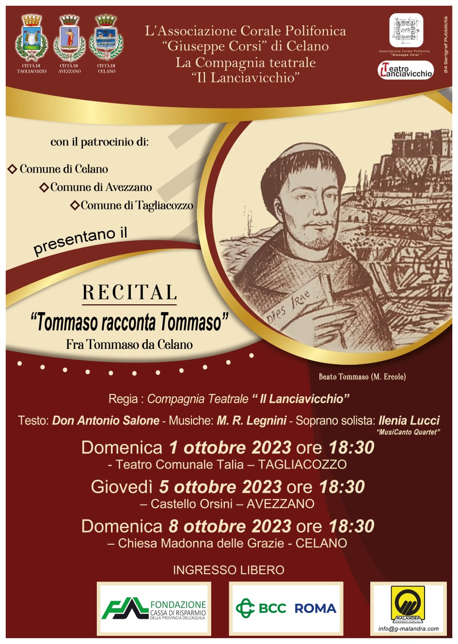 LA STORIA DI FRA TOMMASO DA CELANO NEL RECITAL “TOMMASO RACCONTA TOMMASO” | Il Faro 24!